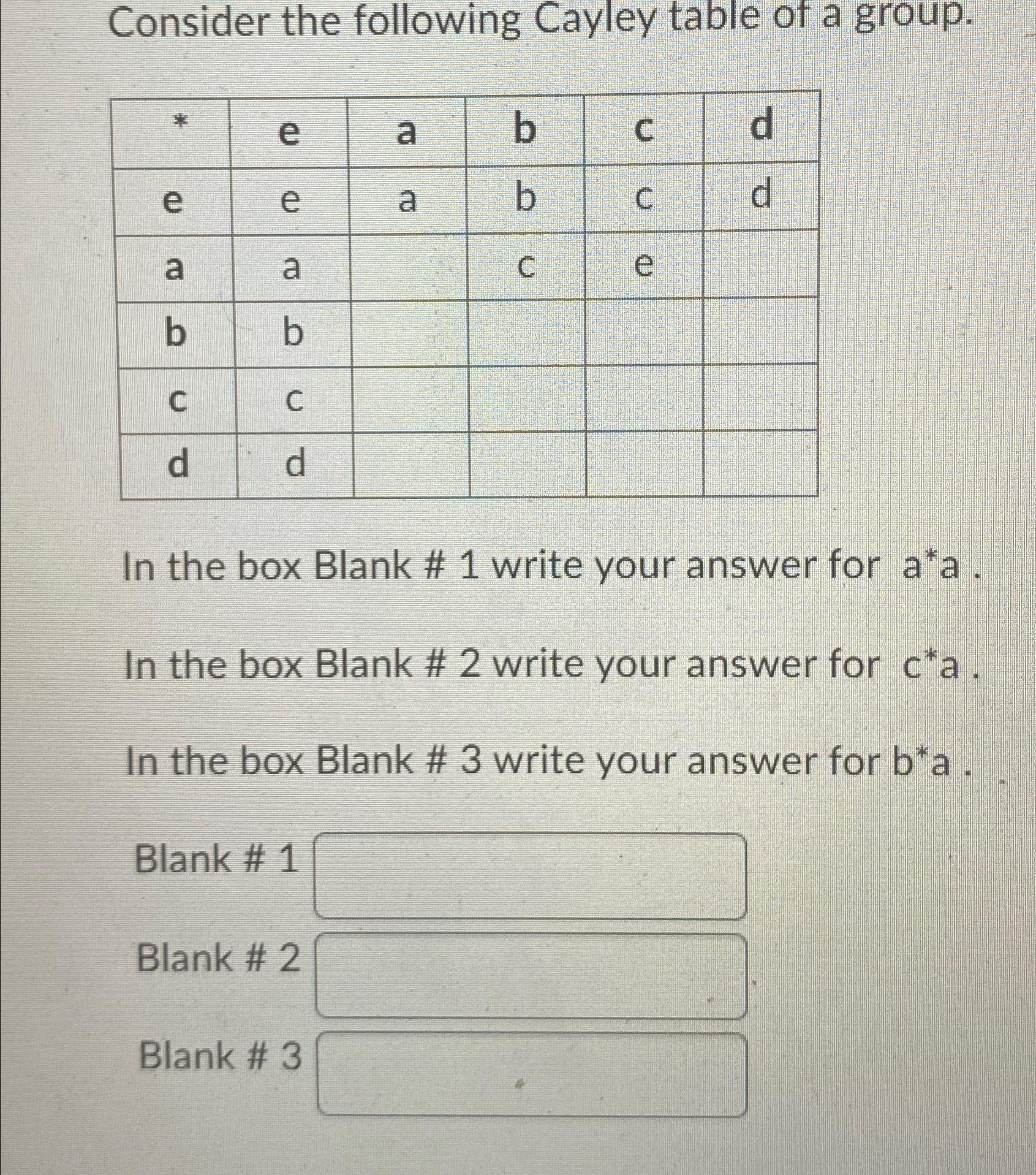 Solved Consider the following Cayley table of a | Chegg.com