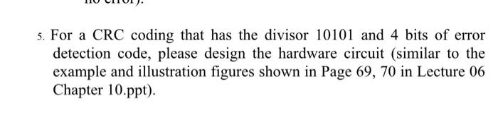 5. For a CRC coding that has the divisor 10101 and 4 | Chegg.com