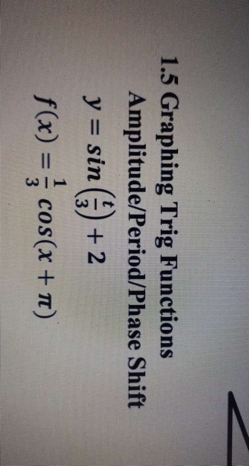 Solved 1.5 Graphing Trig Functions Amplitude/Period/Phase | Chegg.com