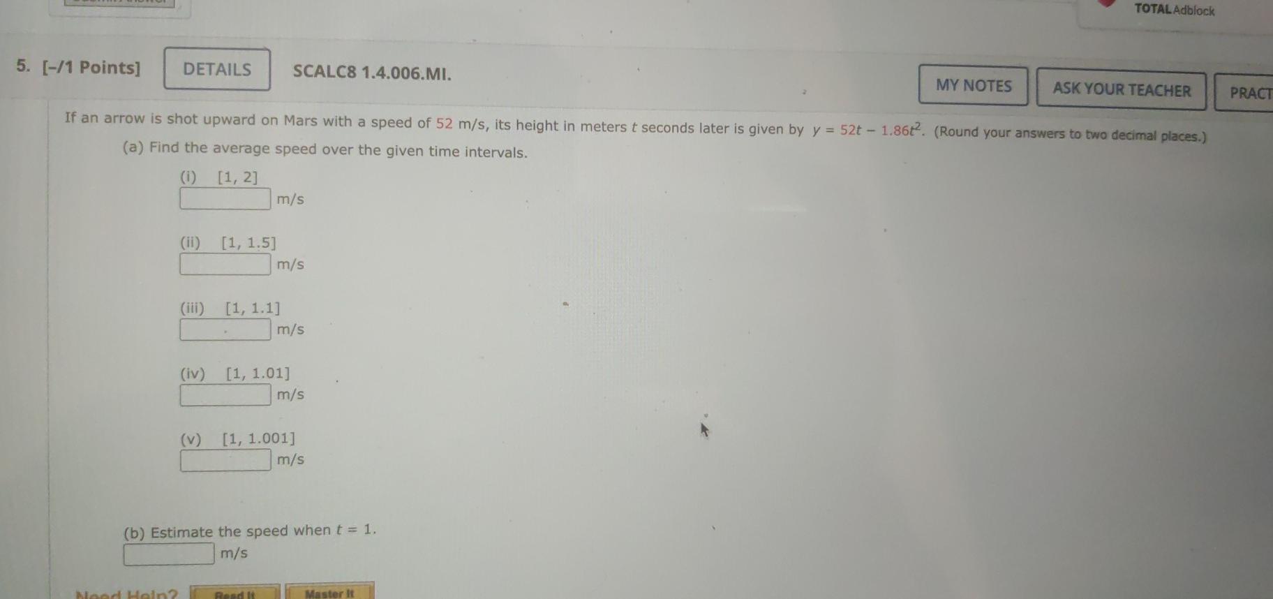Solved TOTAL Adblock 5. [-/1 Points] DETAILS SCALC8 | Chegg.com