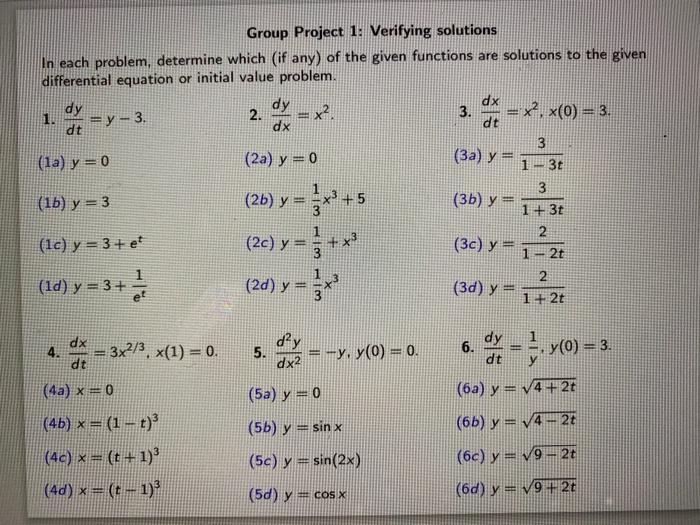 Solved Group Project 1: Verifying solutions In each problem, | Chegg.com