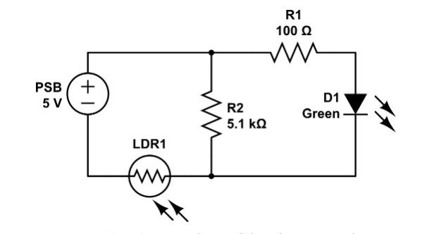 Solved PSB + 5 V LDR1 W R2 5.1 ΚΩ R1 100 Ω D1 Green From | Chegg.com