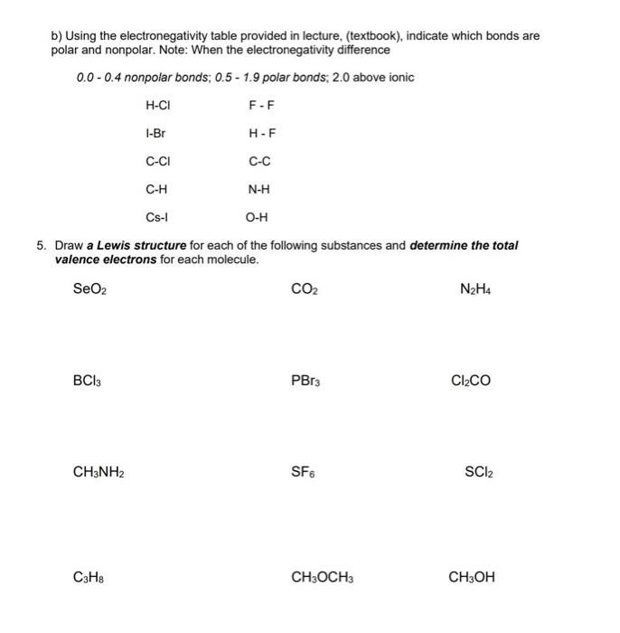 Solved b) Using the electronegativity table provided in | Chegg.com