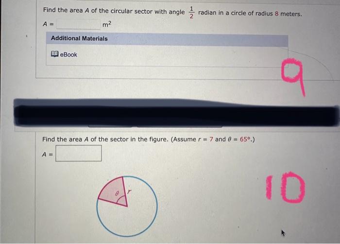 Solved Find the area A of the circular sector with angle 21 | Chegg.com