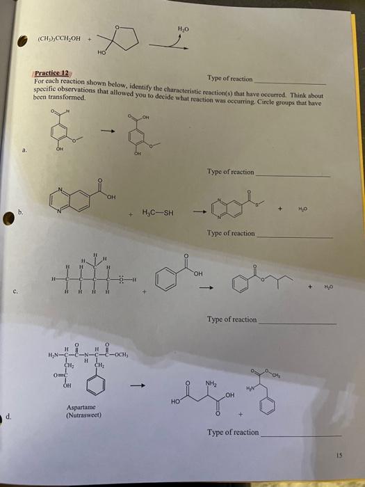 Solved Practice 12 Type of reaction For each reaction shown | Chegg.com