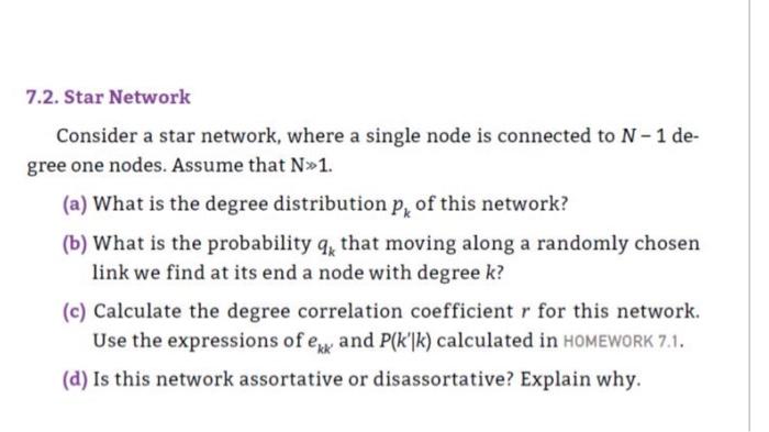 Solved 7.2. Star Network Consider a star network, where a | Chegg.com