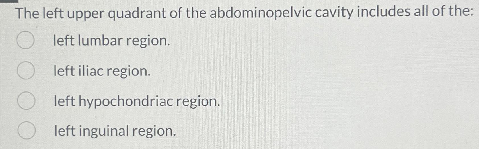 Solved The left upper quadrant of the abdominopelvic cavity | Chegg.com