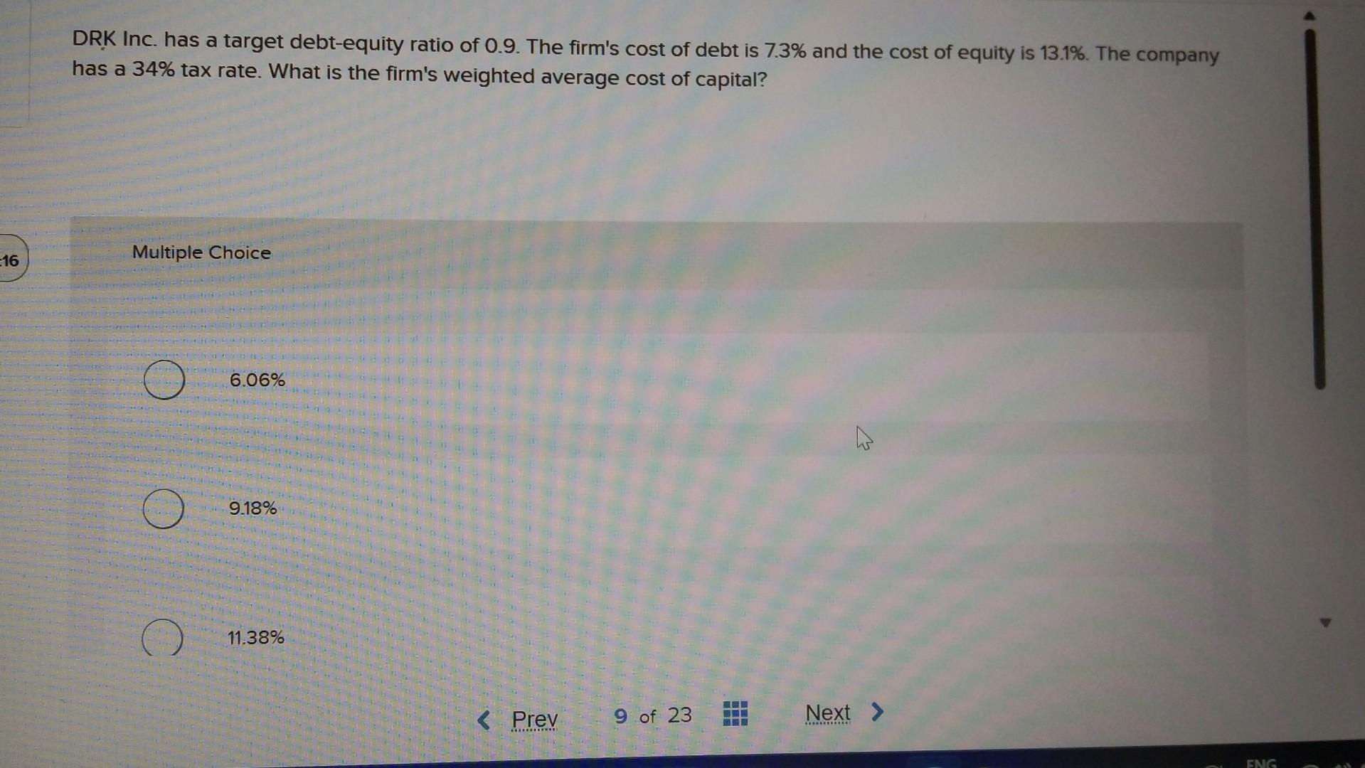 Solved DRK Inc. has a target debt-equity ratio of 0.9. The | Chegg.com