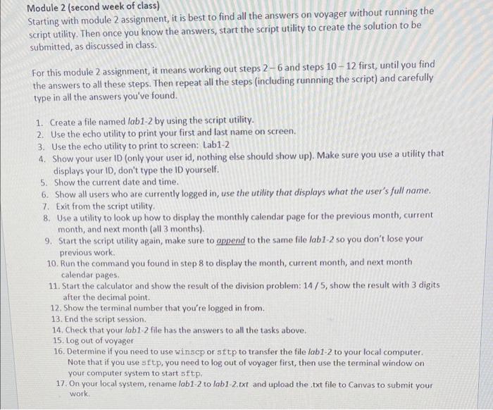 Solved Module 2 (second week of class) Starting with module | Chegg.com