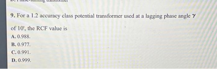 9. For a 1.2 accuracy class potential transformer | Chegg.com