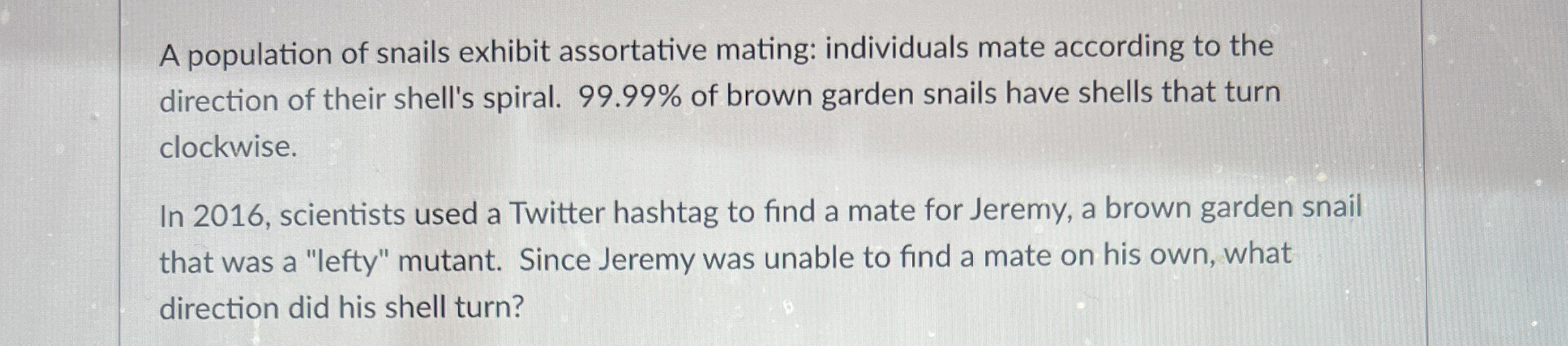 Solved A population of snails exhibit assortative mating: | Chegg.com