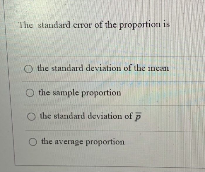 Solved The standard error of the proportion is the standard | Chegg.com