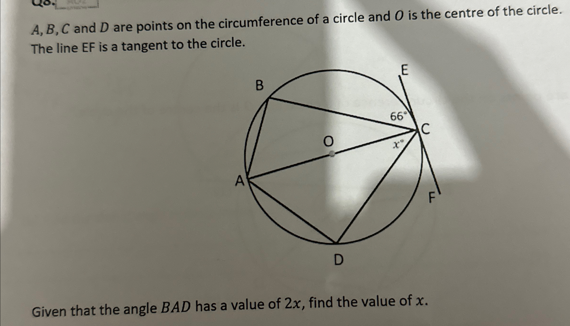 Solved A,B,C ﻿and D ﻿are points on the circumference of a | Chegg.com