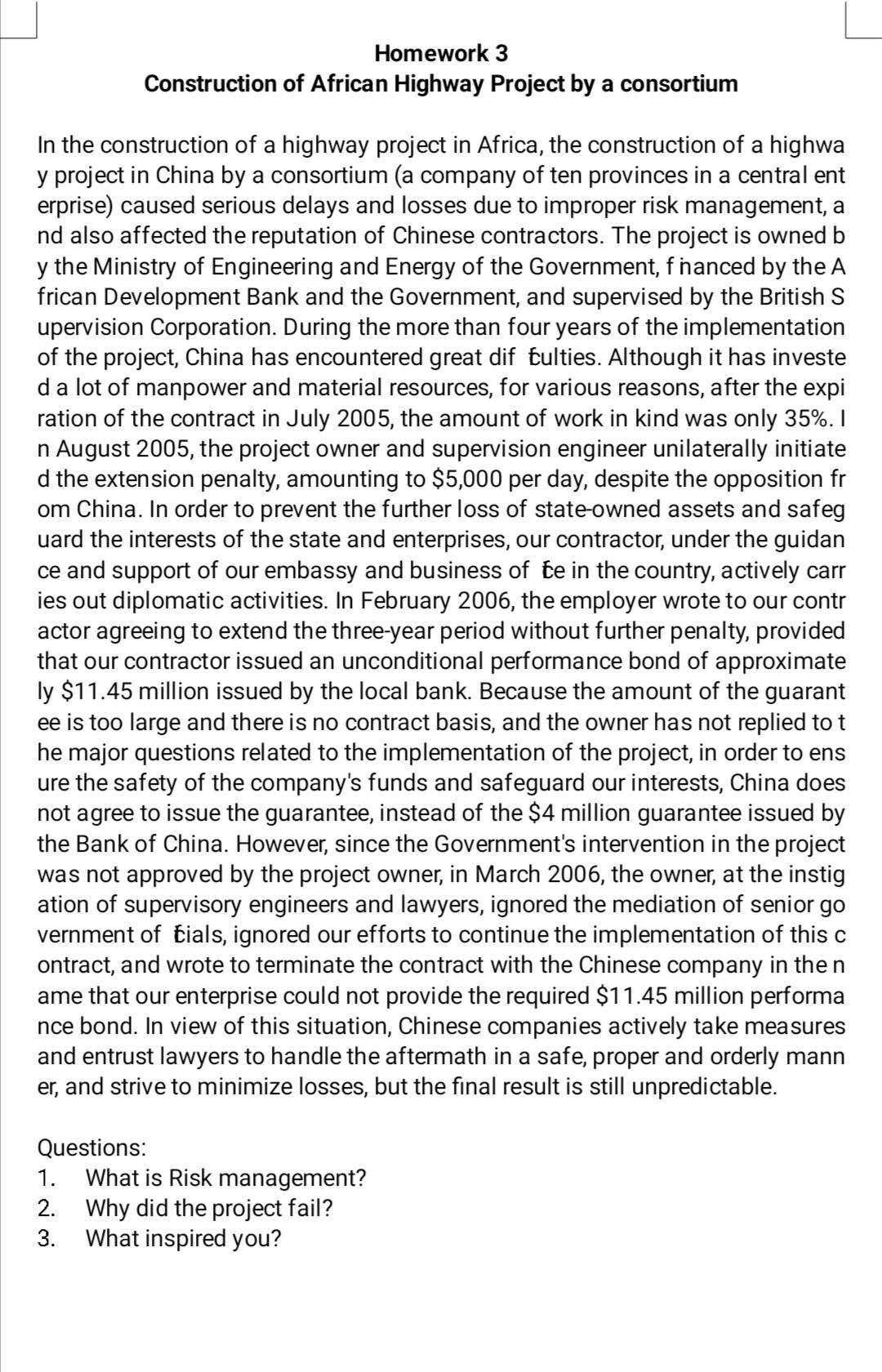 Solved Major is civil engineering,, subject is FIDIC,,, READ | Chegg.com