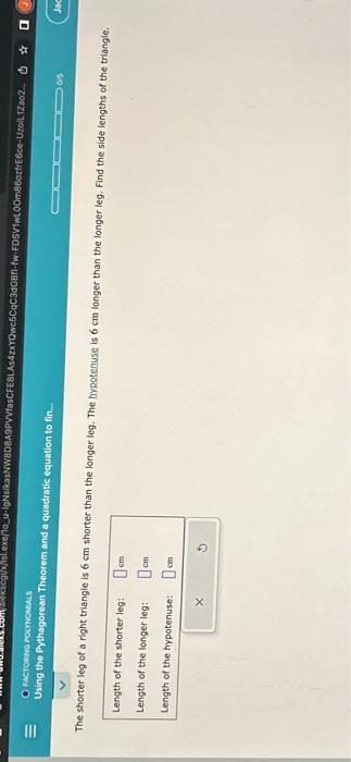 Solved The Shorter Leg Of A Right Triangle Is 6 Cm Shorter Chegg