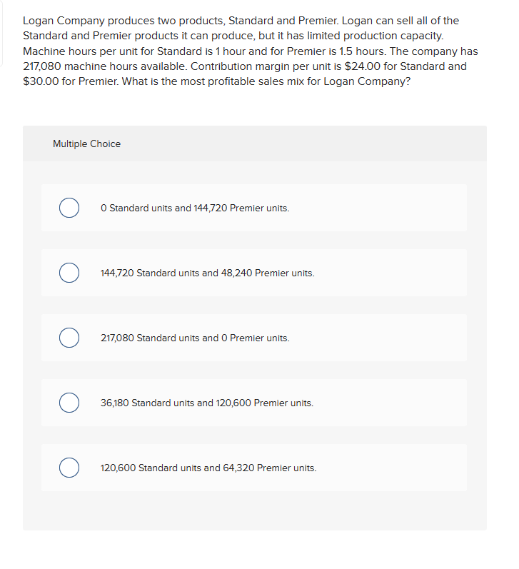 Solved Logan Company produces two products, Standard and | Chegg.com