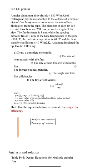 Solved Pr.4 (40 points) Annular aluminum alloy fins (k = 180 | Chegg.com