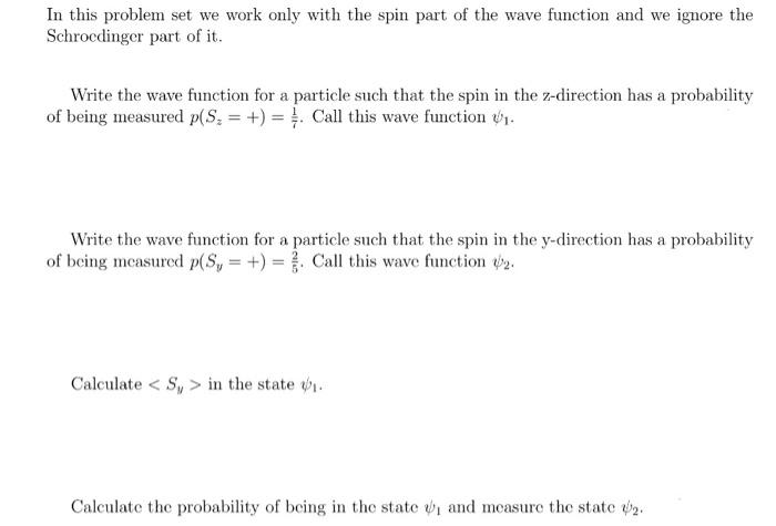 Solved In this problem set we work only with the spin part | Chegg.com
