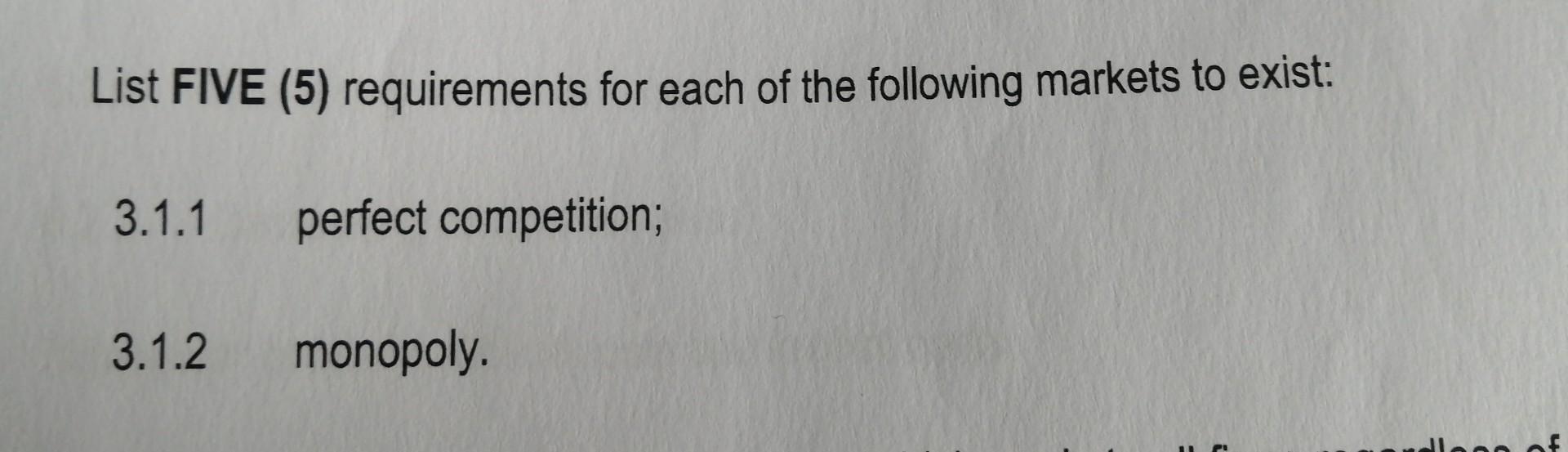 Solved List FIVE (5) requirements for each of the following | Chegg.com