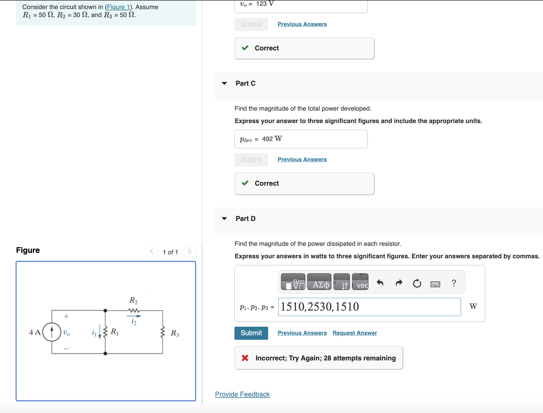Part DFind the magnitude of ﻿the power dissipated in | Chegg.com