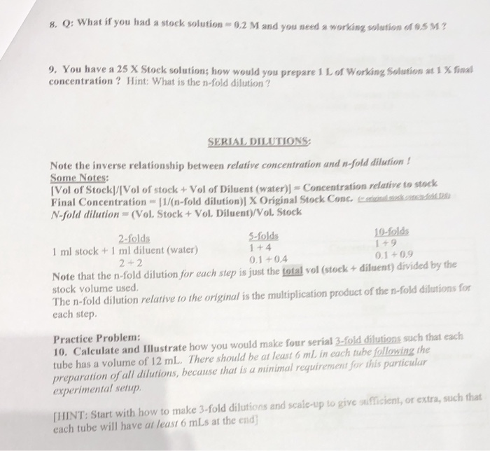 Solved 8. Q: What if you had a stock solution - 0,2 M and | Chegg.com