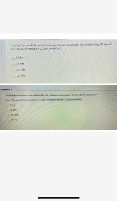 Solved 1. Using Carson's Rule, what is the approximate | Chegg.com