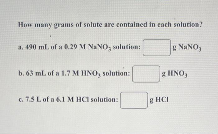 Solved How many grams of solute are contained in each | Chegg.com