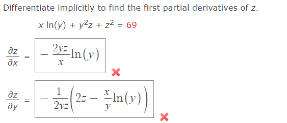 Solved Differentiate implicitly to find the first partial | Chegg.com