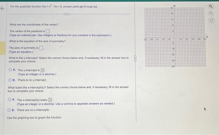 Solved For the quadratio function 1(x)=x2−6x+9, answer parts | Chegg.com