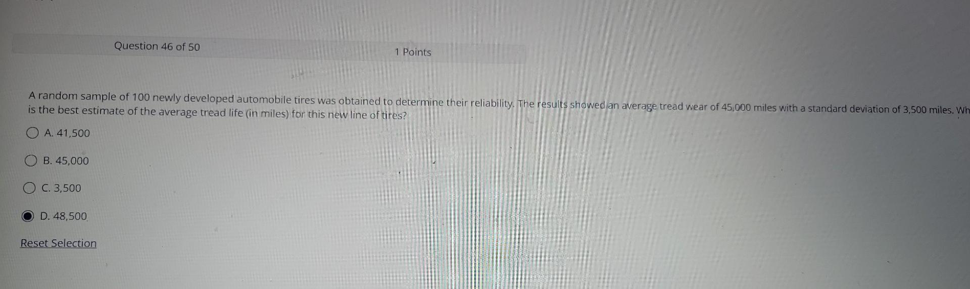 Solved is the best estimate of the average tread life (in | Chegg.com