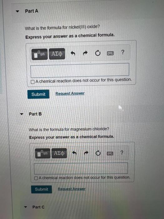 Solved Part A What is the formula for nickel(III) oxide? | Chegg.com