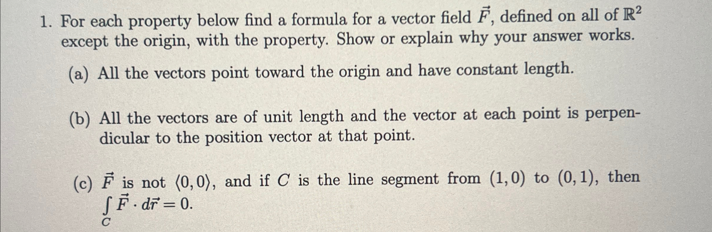 Solved For each property below find a formula for a vector | Chegg.com
