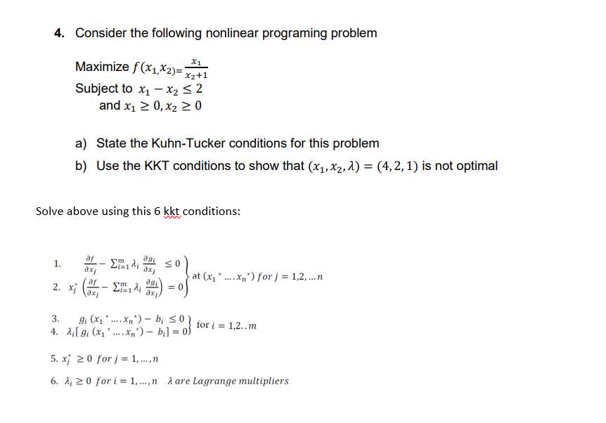Solved Consider the following nonlinear programing | Chegg.com