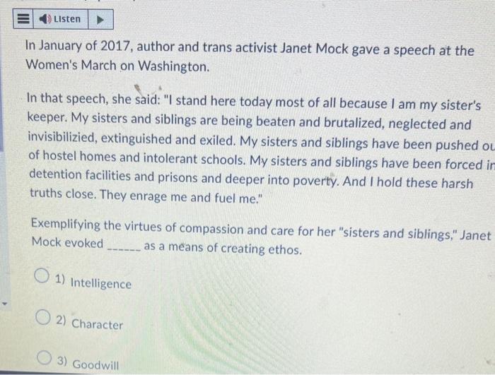 In January of 2017 , author and trans activist Janet | Chegg.com