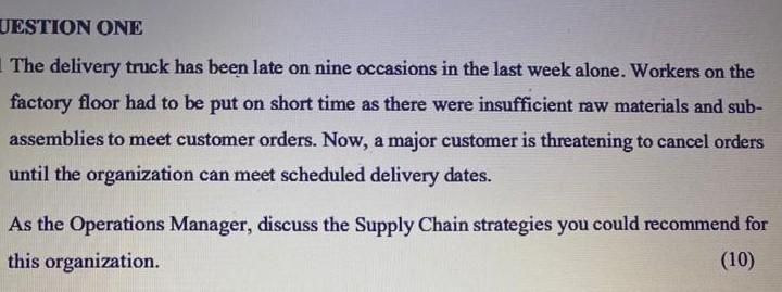 Solved UESTION ONE The delivery truck has been late on nine | Chegg.com
