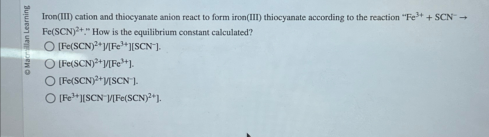 Solved Fe(SCN)2+. " ﻿How is the equilibrium constant | Chegg.com