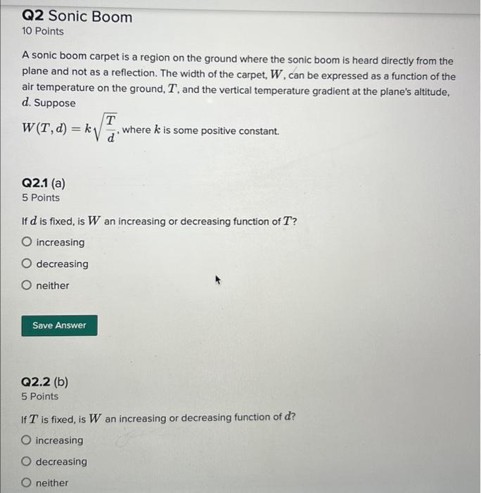 Solved Q2 Sonic Boom 10 Points A sonic boom carpet is a | Chegg.com
