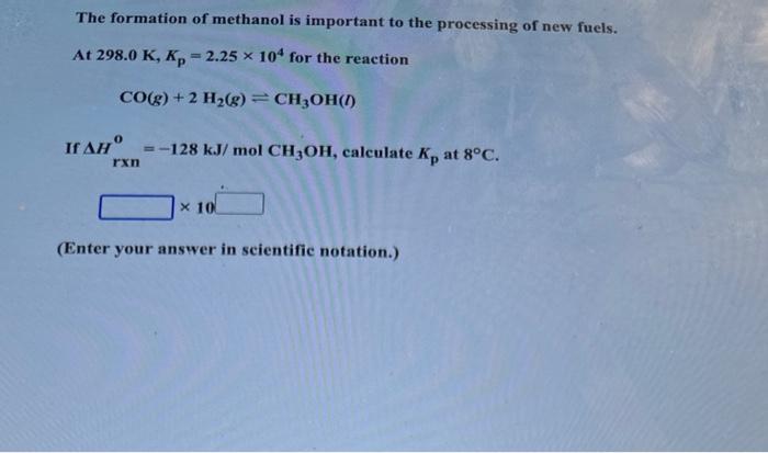 Solved The formation of methanol is important to the | Chegg.com