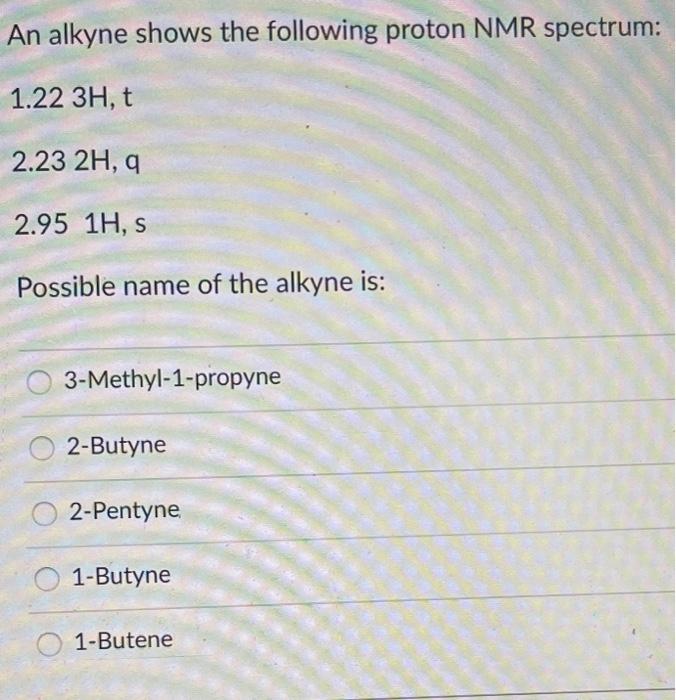 Solved An alkyne shows the following proton NMR spectrum: | Chegg.com