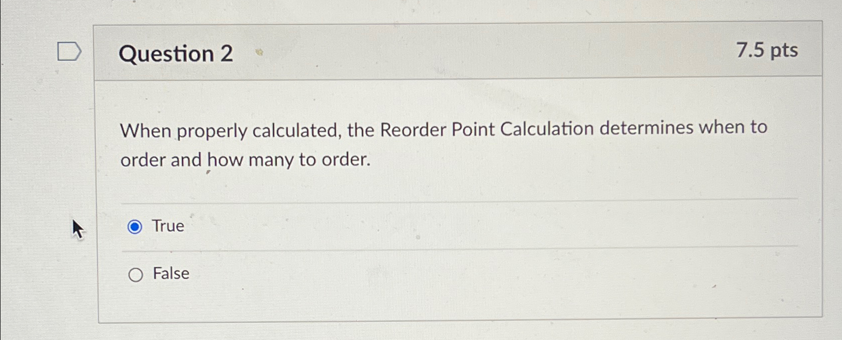 Solved Question 27.5ptsWhen properly calculated, the Reorder | Chegg.com
