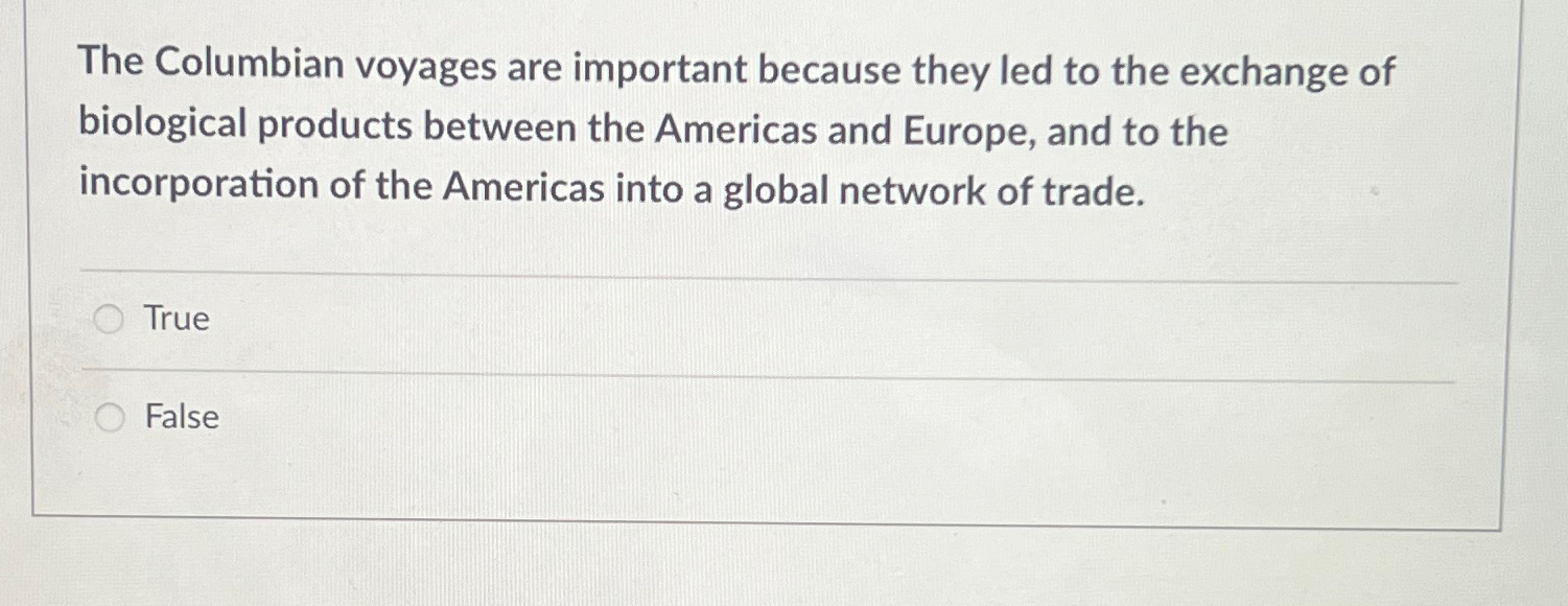 Solved The Columbian voyages are important because they led | Chegg.com