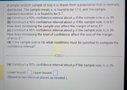 Solved A simple random sample of size n ﻿is drawn from a | Chegg.com