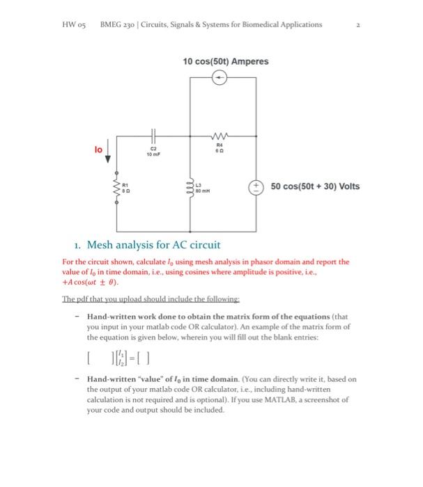 Solved HW 05 BMEG 230 | Circuits, Signals \& Systems for | Chegg.com