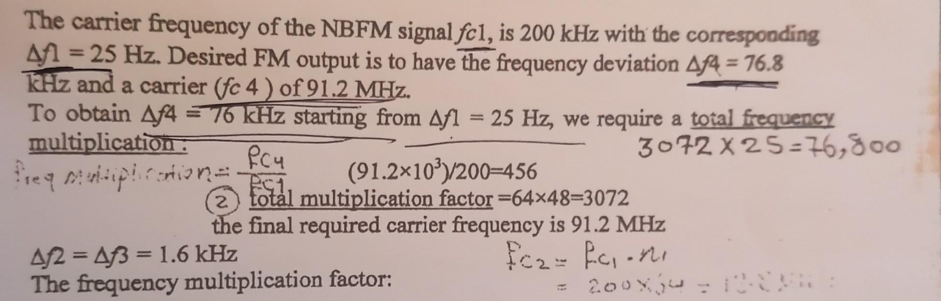 The carrier frequency of the NBFM signal fc1, is | Chegg.com