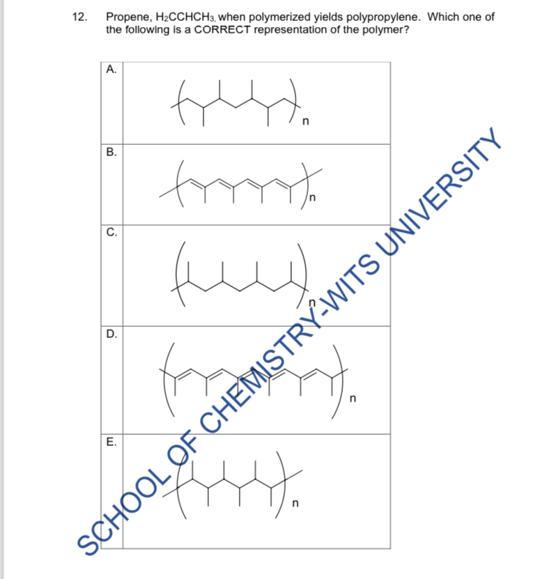 Solved Propene, H2CCHCH3, ﻿when polymerized yields | Chegg.com