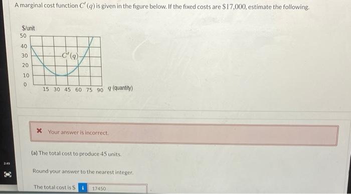Solved A marginal cost function C'q) is given in the figure | Chegg.com