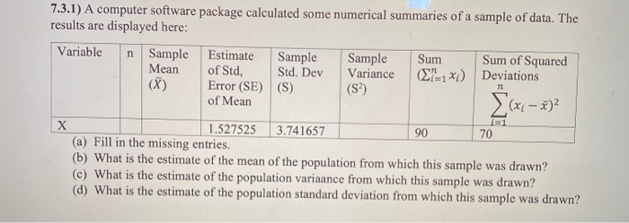 Solved 731 A Computer Software Package Calculated Some 