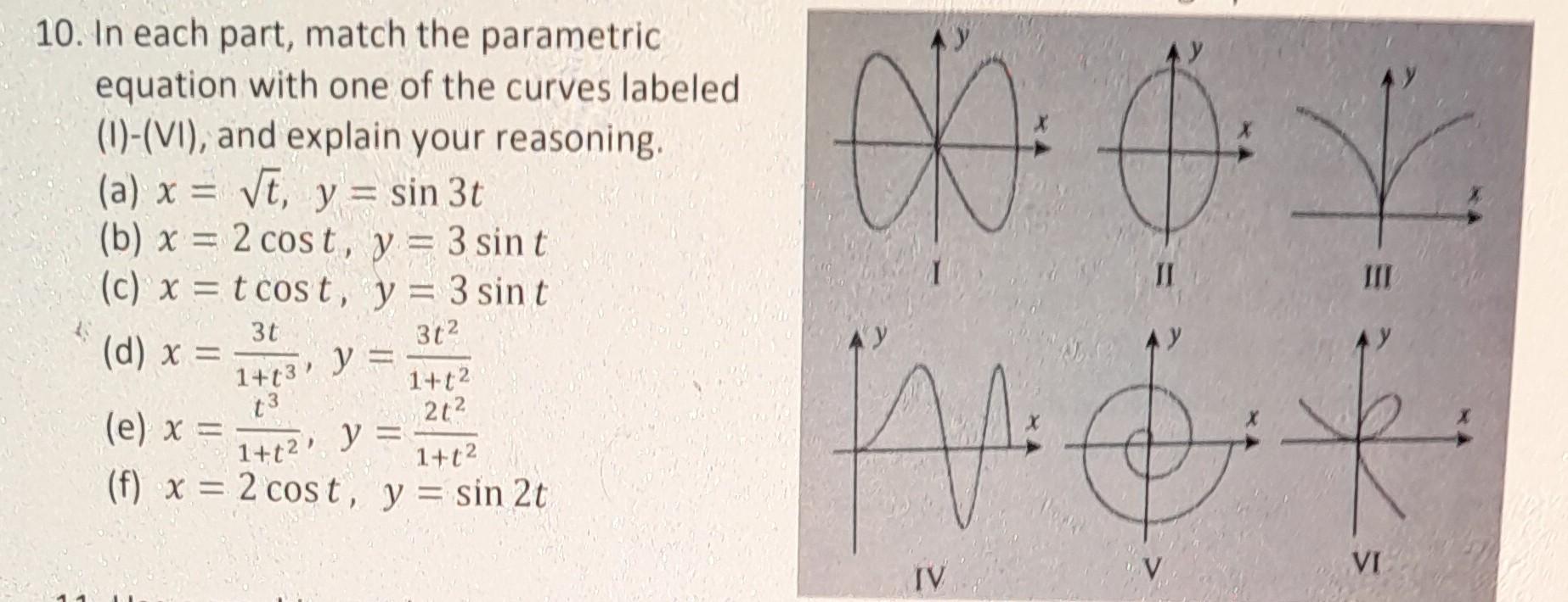 Solved 10. In each part, match the parametric equation with | Chegg.com