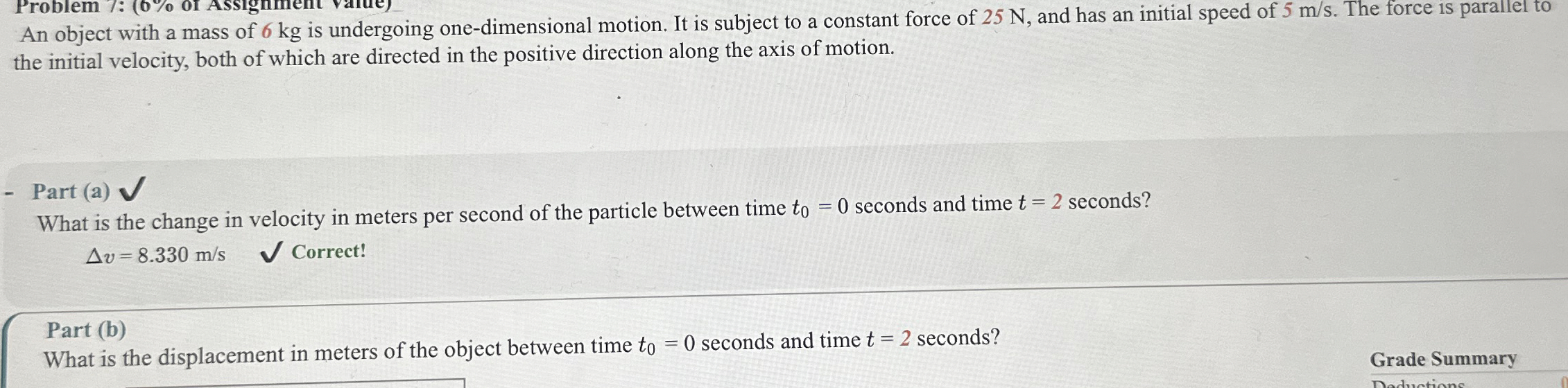 Solved Part (b)What is the displacement in meters of the | Chegg.com