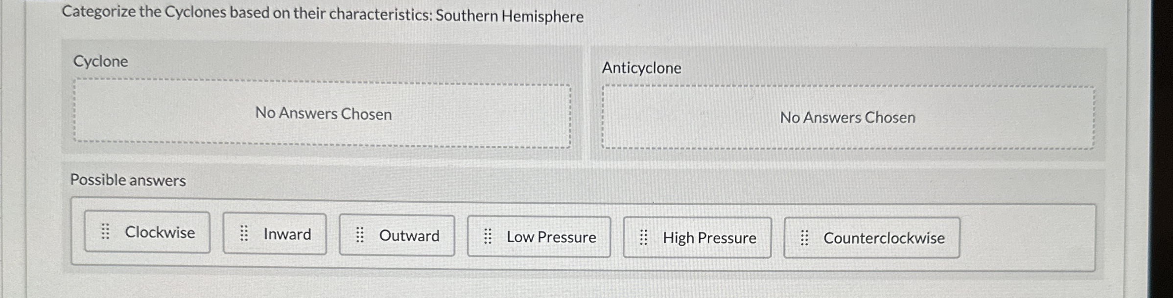 Solved Categorize the Cyclones based on their | Chegg.com